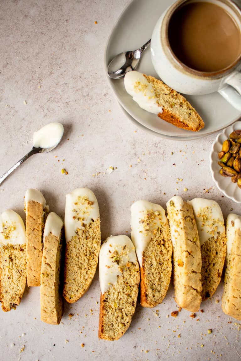 Lemon Biscotti with Pistachios and White Chocolate - Little Vintage Baking